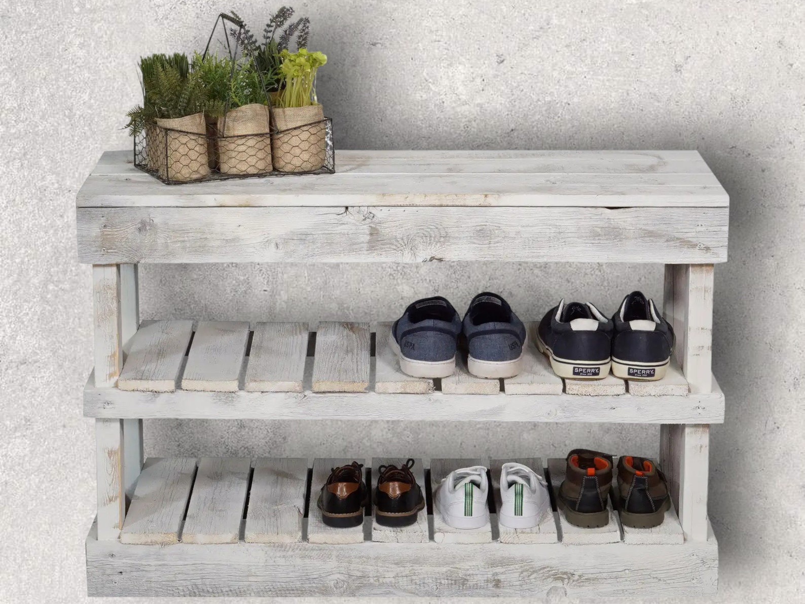 Rustic Wood 2-tier Shoe Rack, Storage Solution, Brown Shoe Organizer ...