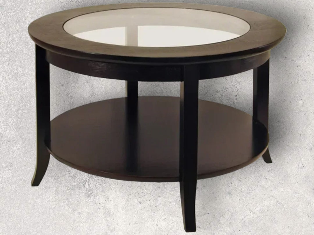 Wood Genoa Round Coffee Table With Glass Top Espresso Finish - Etsy
