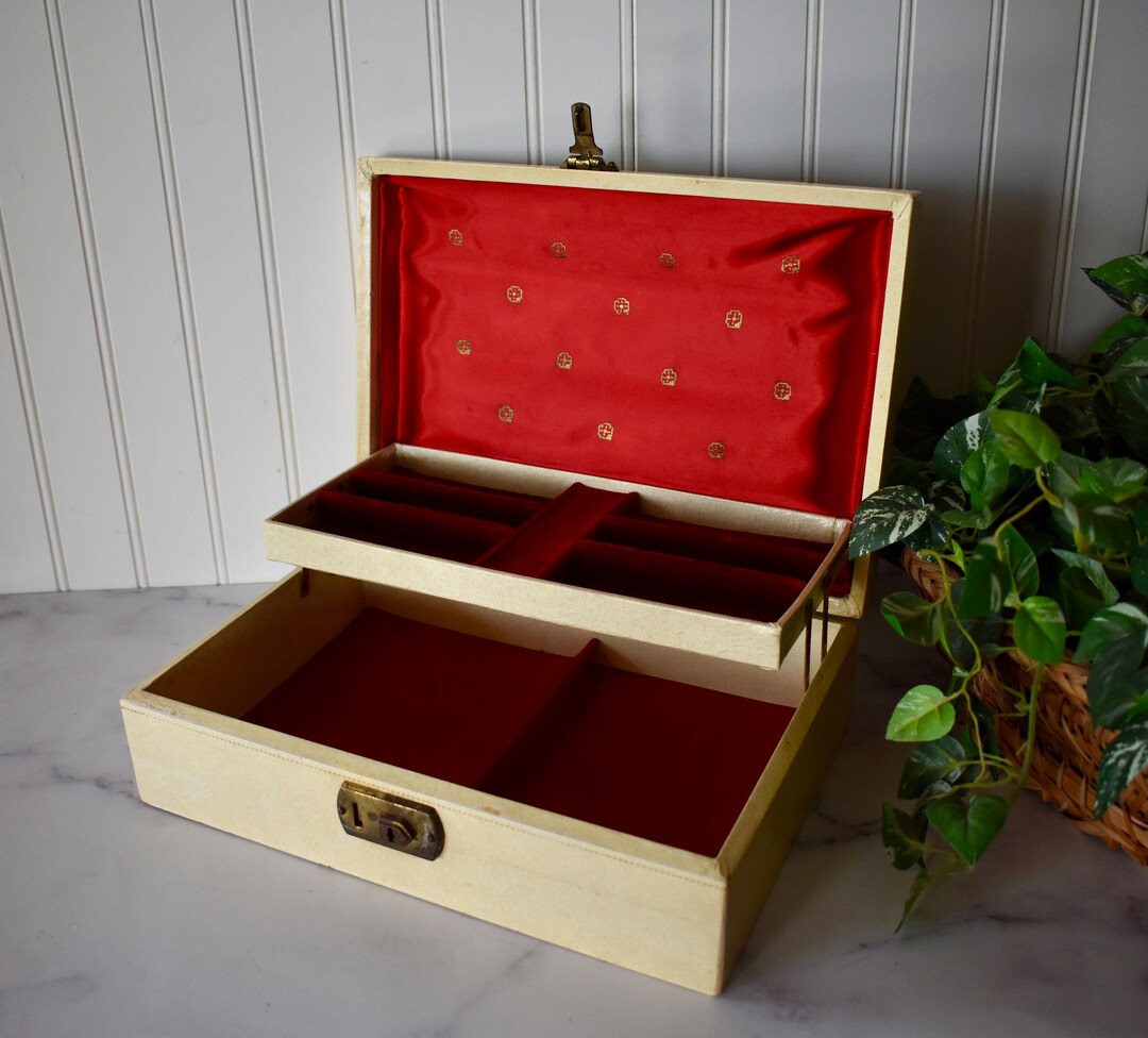 Vintage Cream Colored Midcentury Jewelry Box, 2-tier Jewelry Box, Retro ...