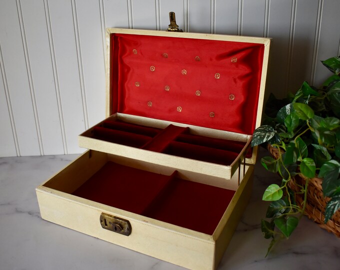 Vintage Cream Colored Midcentury Jewelry Box, 2-tier Jewelry Box, Retro ...