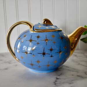 Vintage Hall Blue Teapot With Gold Starburst Designs and Hook Lid, Gold ...