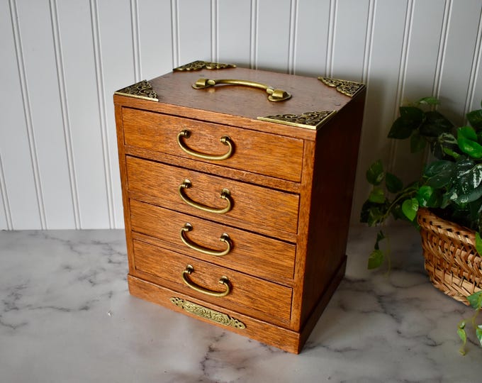 Vintage Japanese Tansu Box With Handle, Jewelry Chest, Jewelry Storage ...