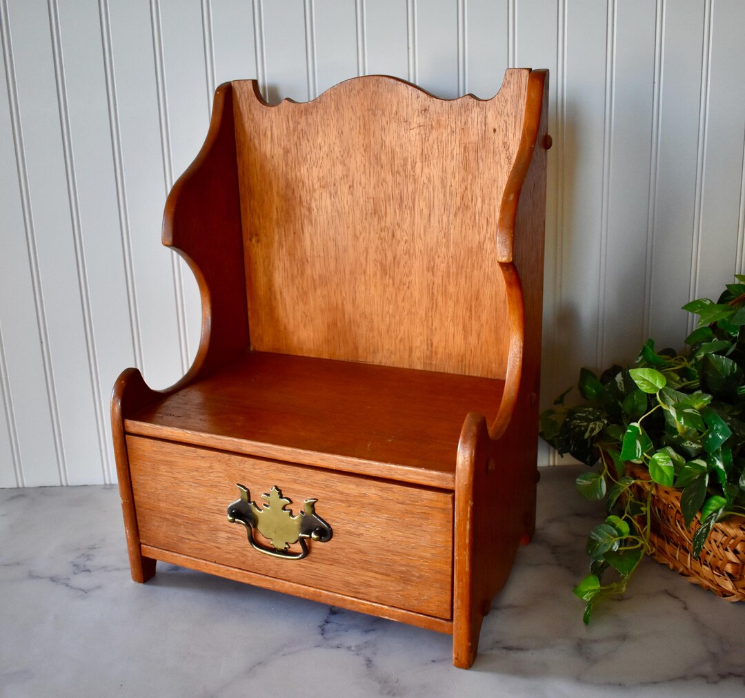 Vintage Wooden Countertop Display Shelf With Drawer, Tabletop Cookbook ...