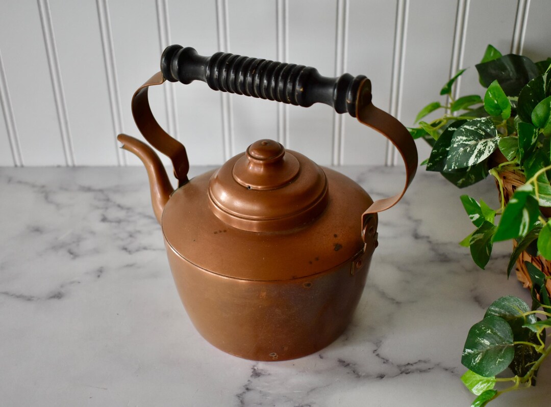 Vintage Copper Tea Kettle With Black Handle, Vintage Teapot, Copper ...