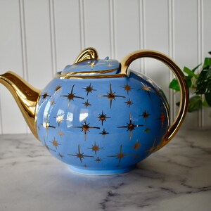 Vintage Hall Blue Teapot With Gold Starburst Designs and Hook Lid, Gold ...