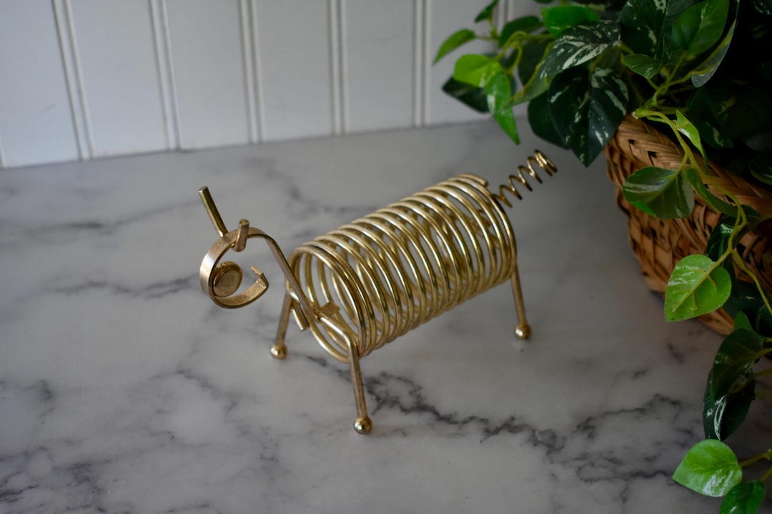 Vintage Animal Shaped Gold Metal Coil Letter Holder, Note Holder, Bill ...
