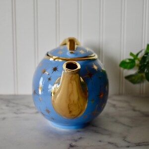Vintage Hall Blue Teapot With Gold Starburst Designs and Hook Lid, Gold ...