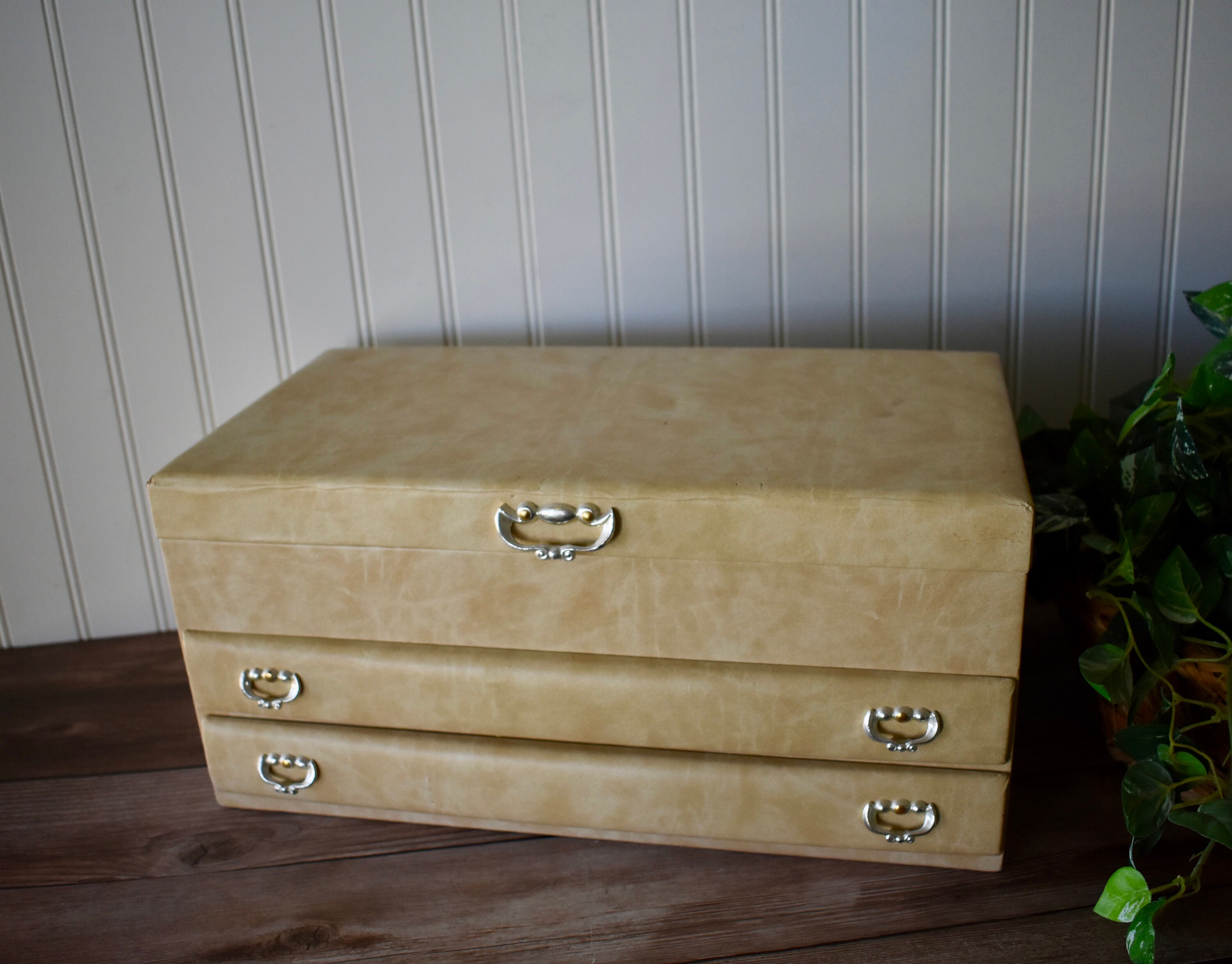 Vintage Midcentury Buxton 4-tier Jewelry Box, Goldish Beige With Brown ...