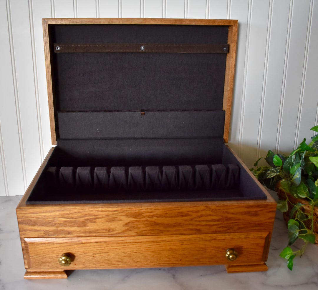 Vintage Solid Oak Two-tier Flatware Box With Drawer and Handles, Retro ...