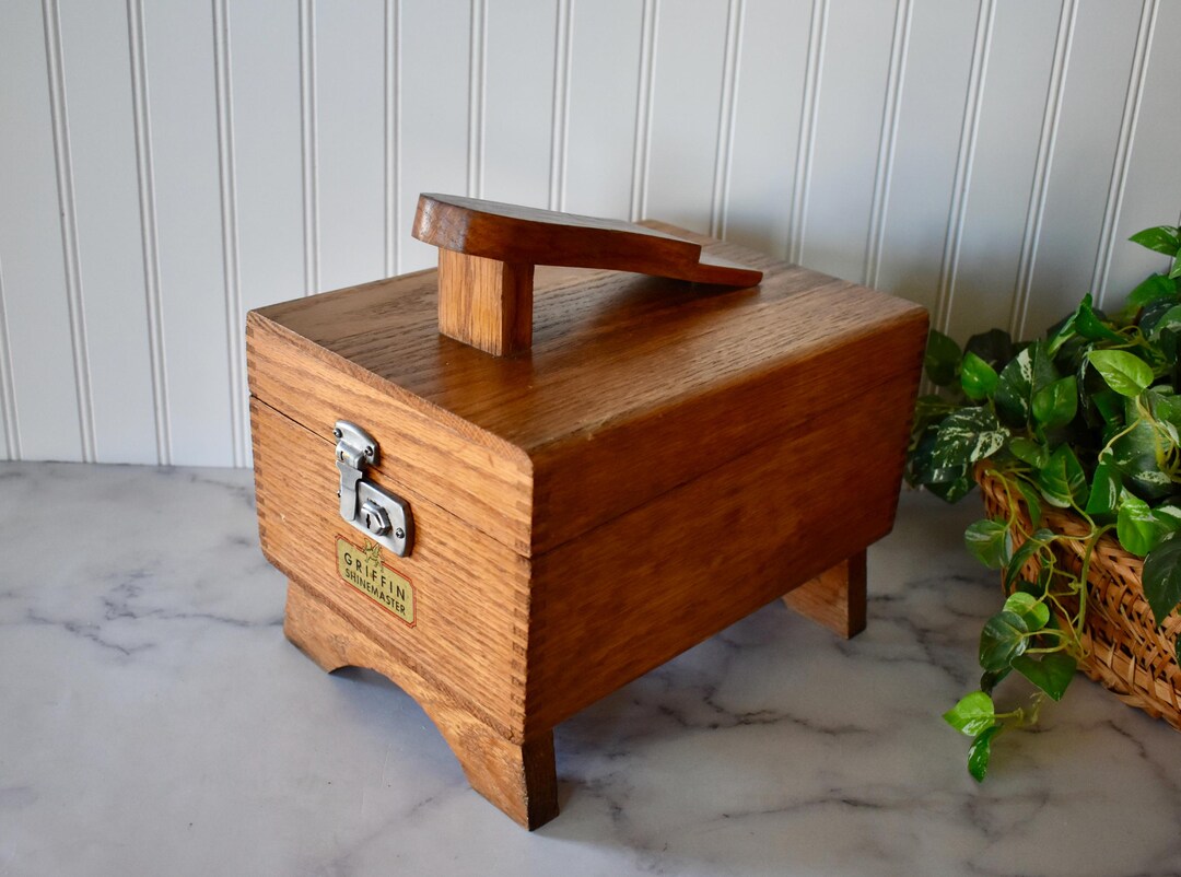 Vintage Griffin Shinemaster Wooden Shoe Shine Box With Dovetail Joints ...