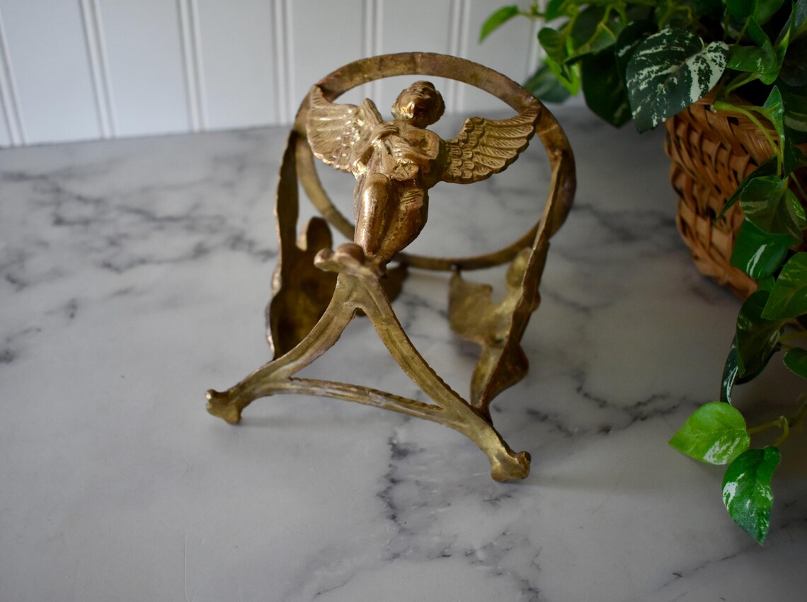 Vintage Brass Angel Stand, Plant Holder, Candle Holder, Orb Stand ...