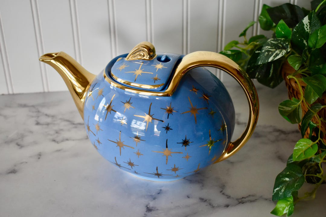 Vintage Hall Blue Teapot With Gold Starburst Designs and Hook Lid, Gold ...
