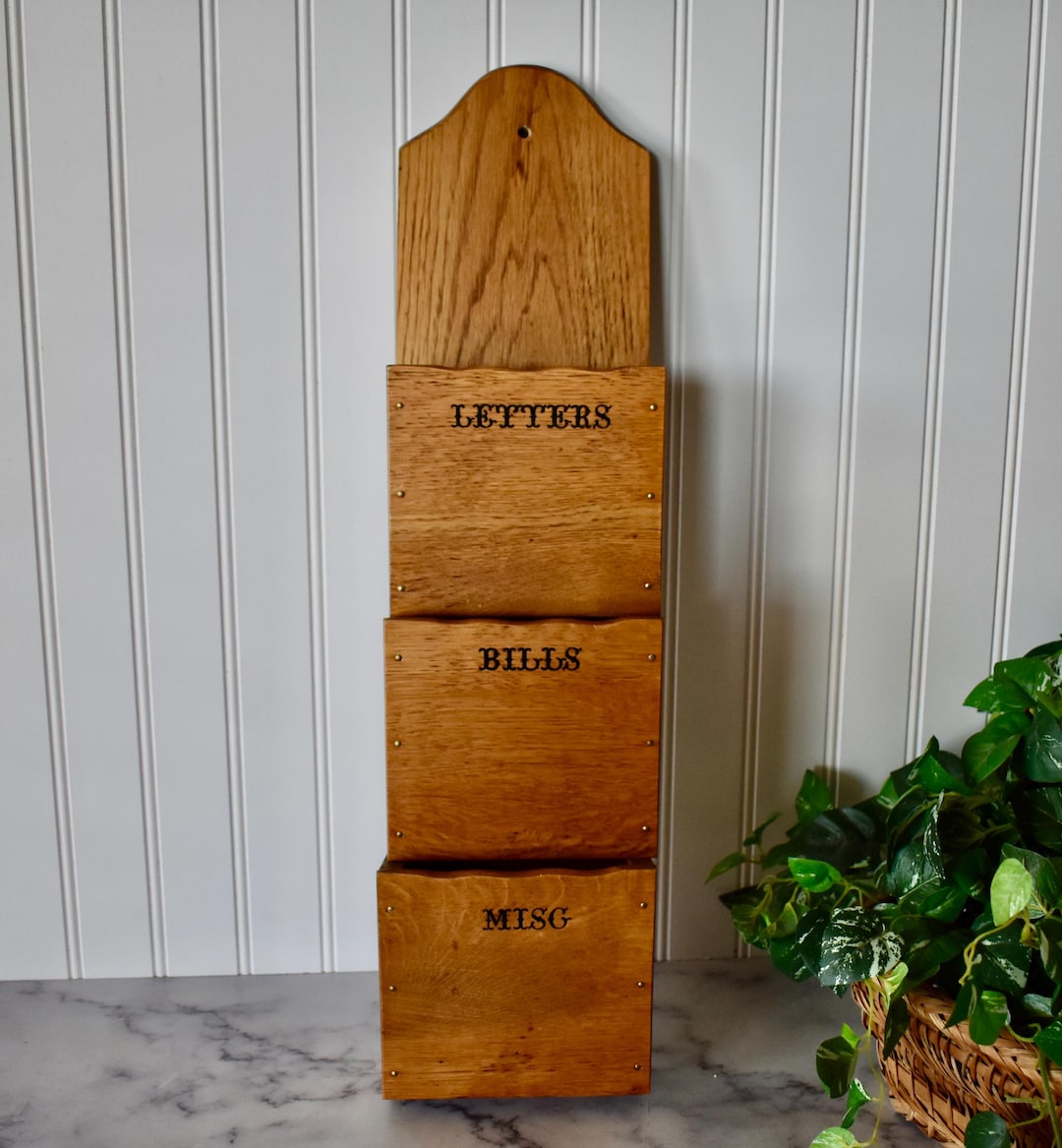 Vintage Wooden Mail/bill Organizer, Wall Mounted Office Organizer ...