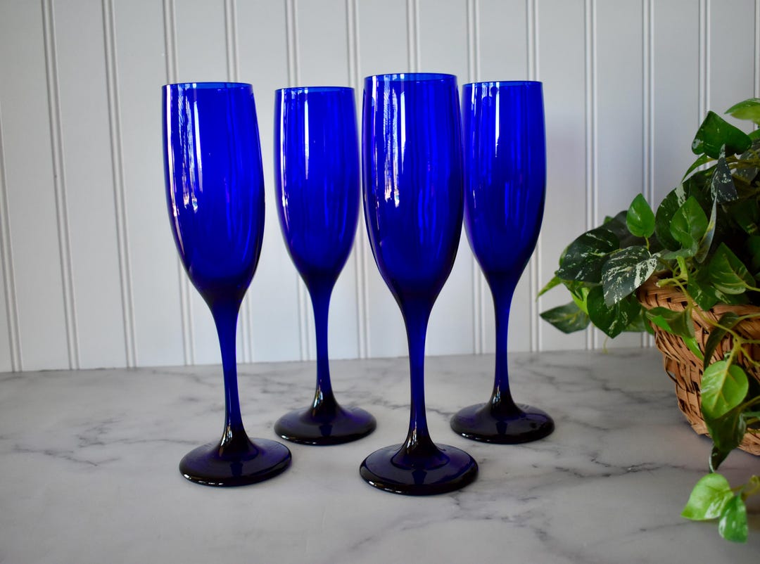 Vintage Cobalt Blue Champagne Flutes Set of 4, Libbey Glass Premiere ...