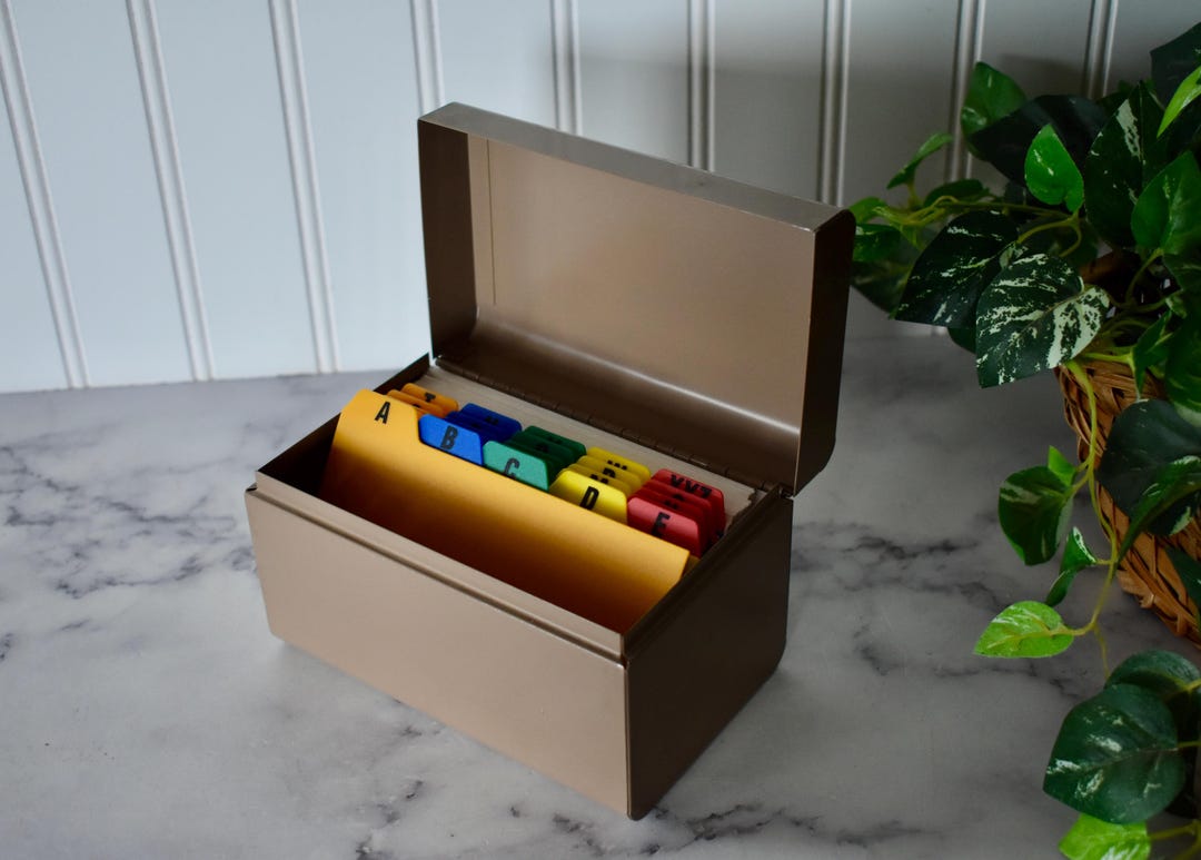 Vintage Brown Metal Index Card File/recipe Box With Alphabetical ...