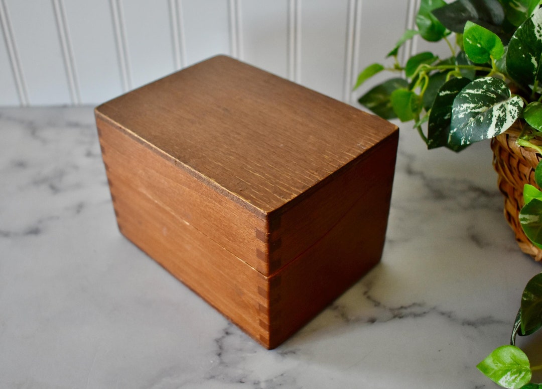 Vintage Wooden Recipe/file Box With Dovetail Joints, Wooden Recipe Card File - Etsy