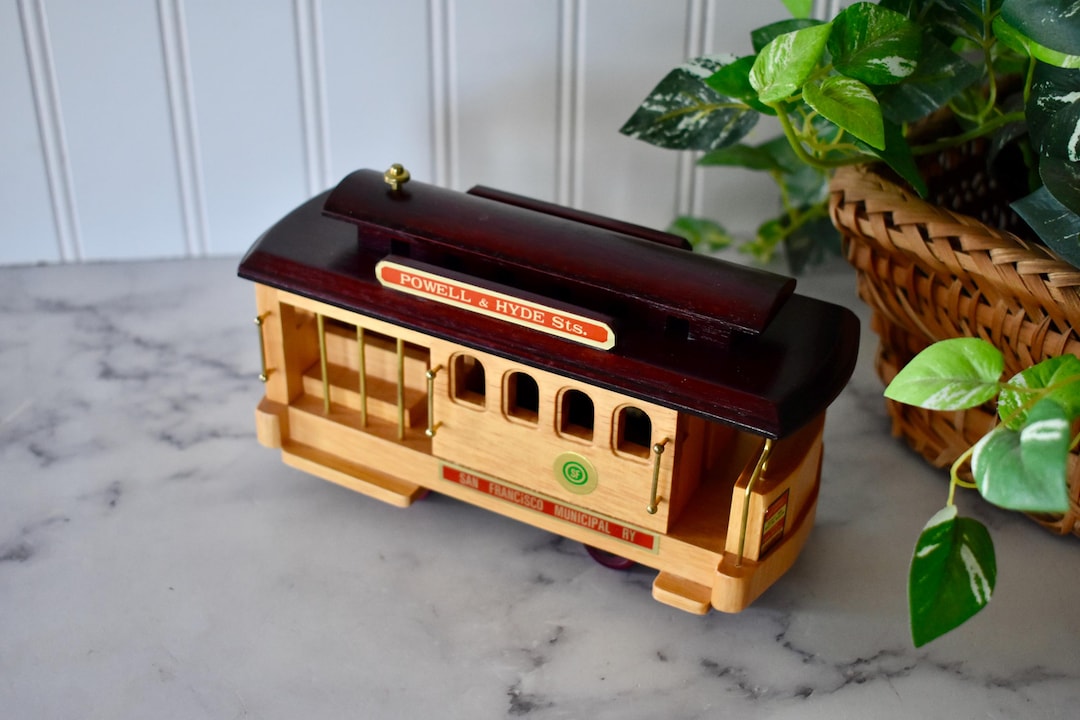 Vintage Wooden Cable Car Music Box, San Francisco Music Box Company ...
