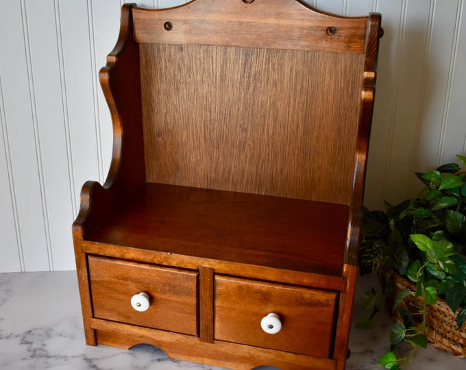Vintage Wooden Countertop Display Shelf With Two Drawers, Tabletop ...