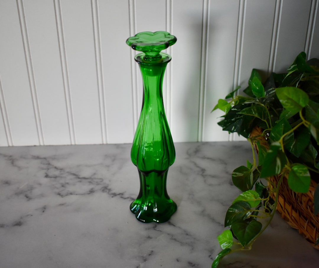 Vintage Avon Emerald Green Perfume Bottle With Flower Stopper, Retro ...