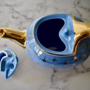 Vintage Hall Blue Teapot With Gold Starburst Designs and Hook Lid, Gold ...