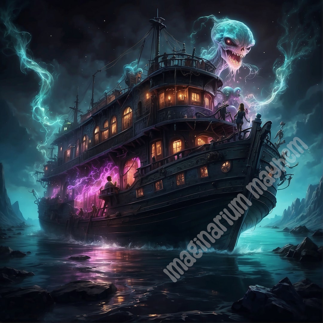 Spectral Vessel: Fantasy Ghost Ship Digital Art Print Nautical Wall ...