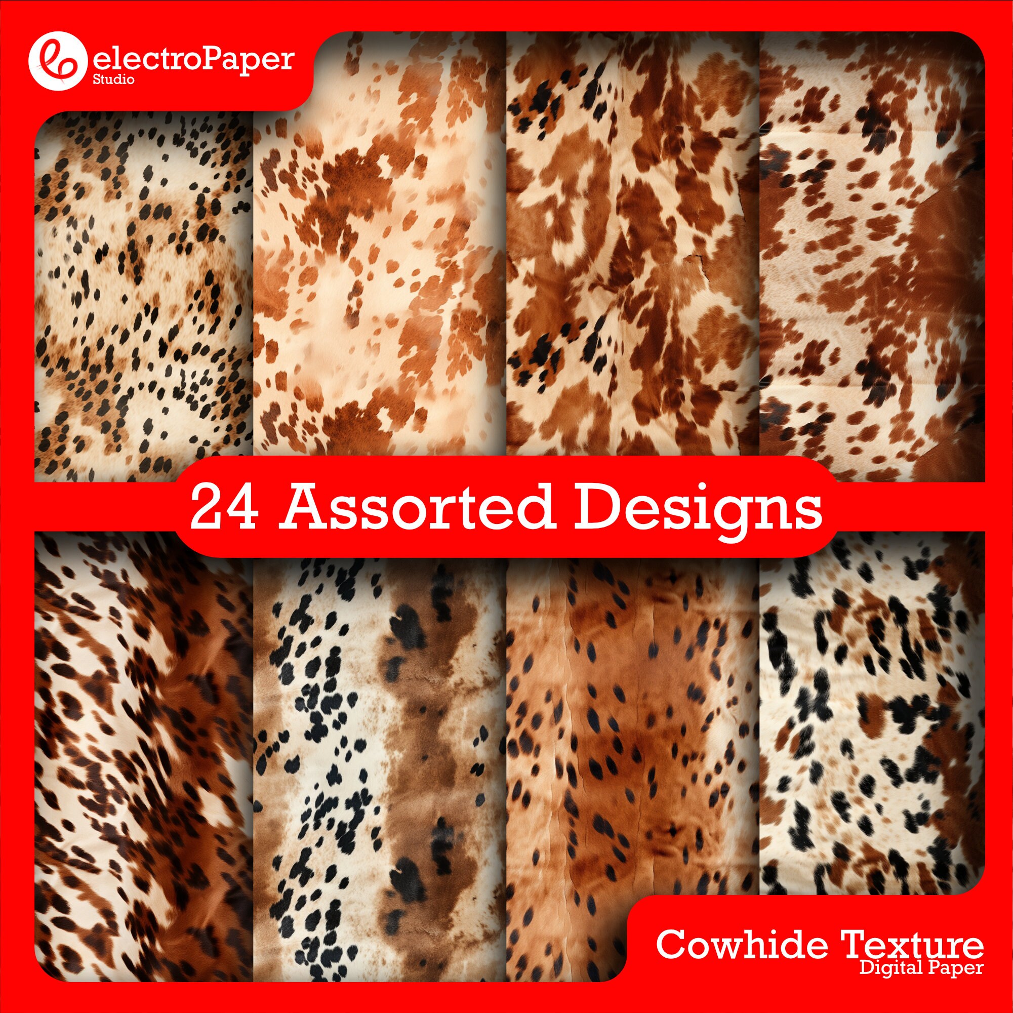 Cowhide Textures Digital Paper Seamless Leather, Leather Textures, Cow ...