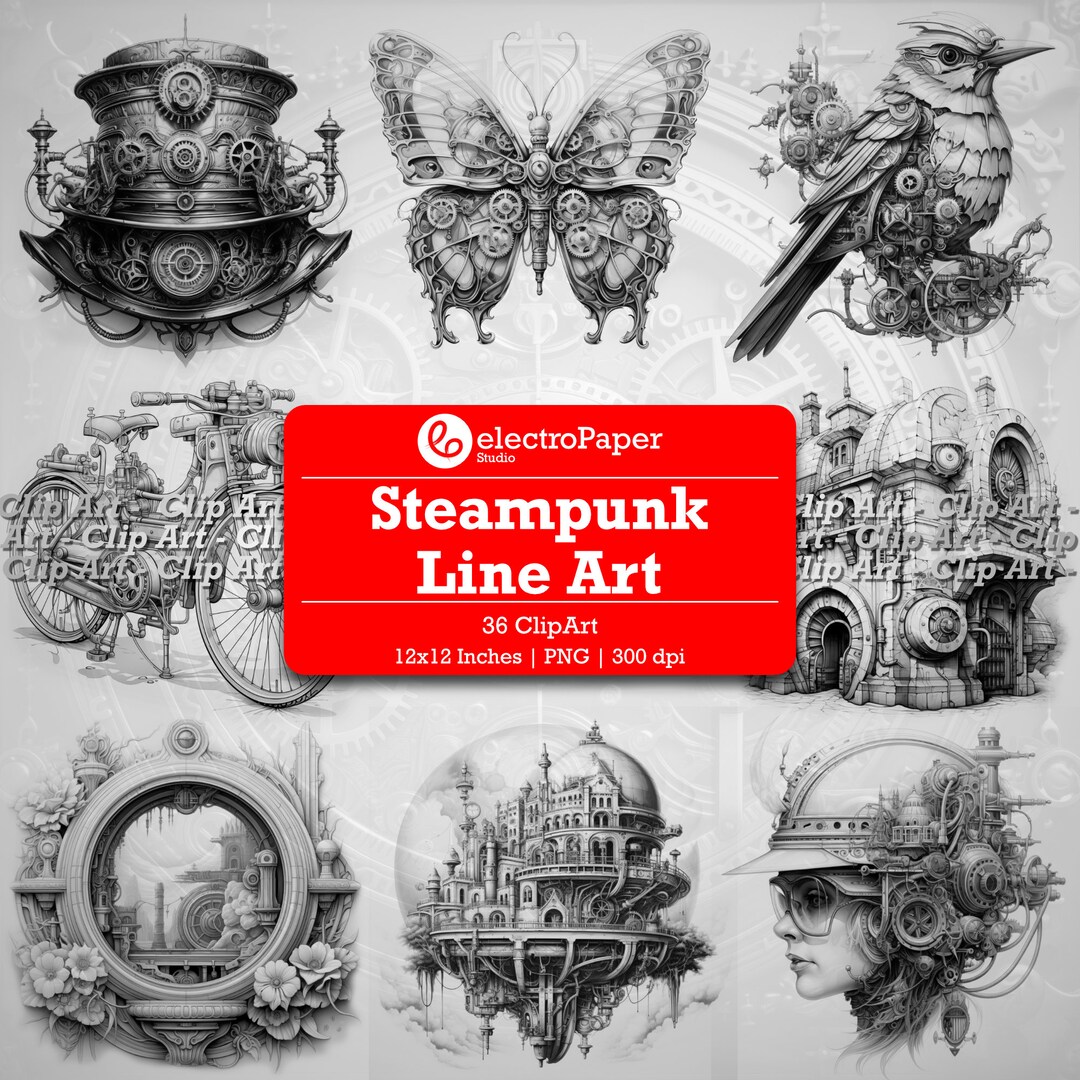 Steampunk Line Art Clipart - Steampunk Graphics, Steampunk Clip Art ...
