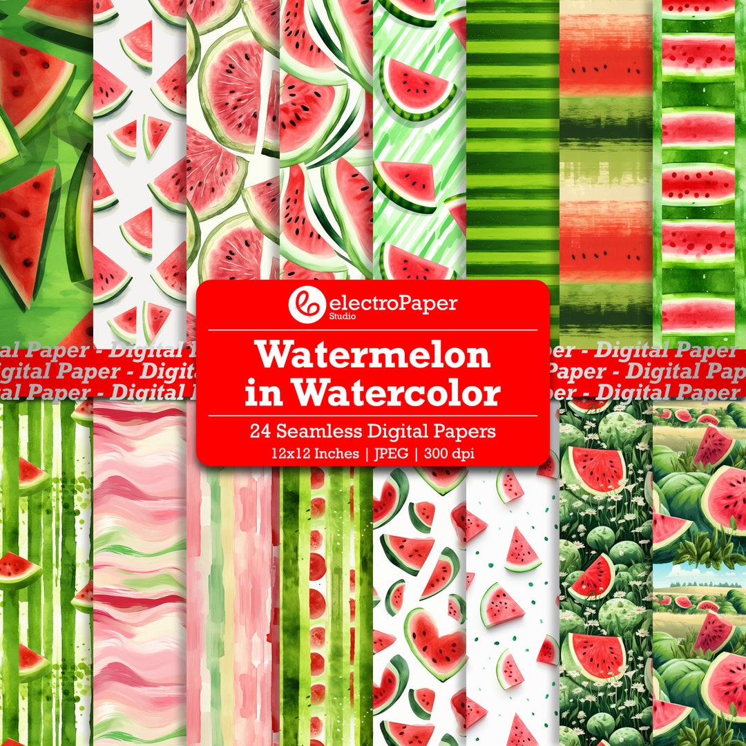 Watermelon in Watercolor - Digital Paper - Watermelon Graphics ...