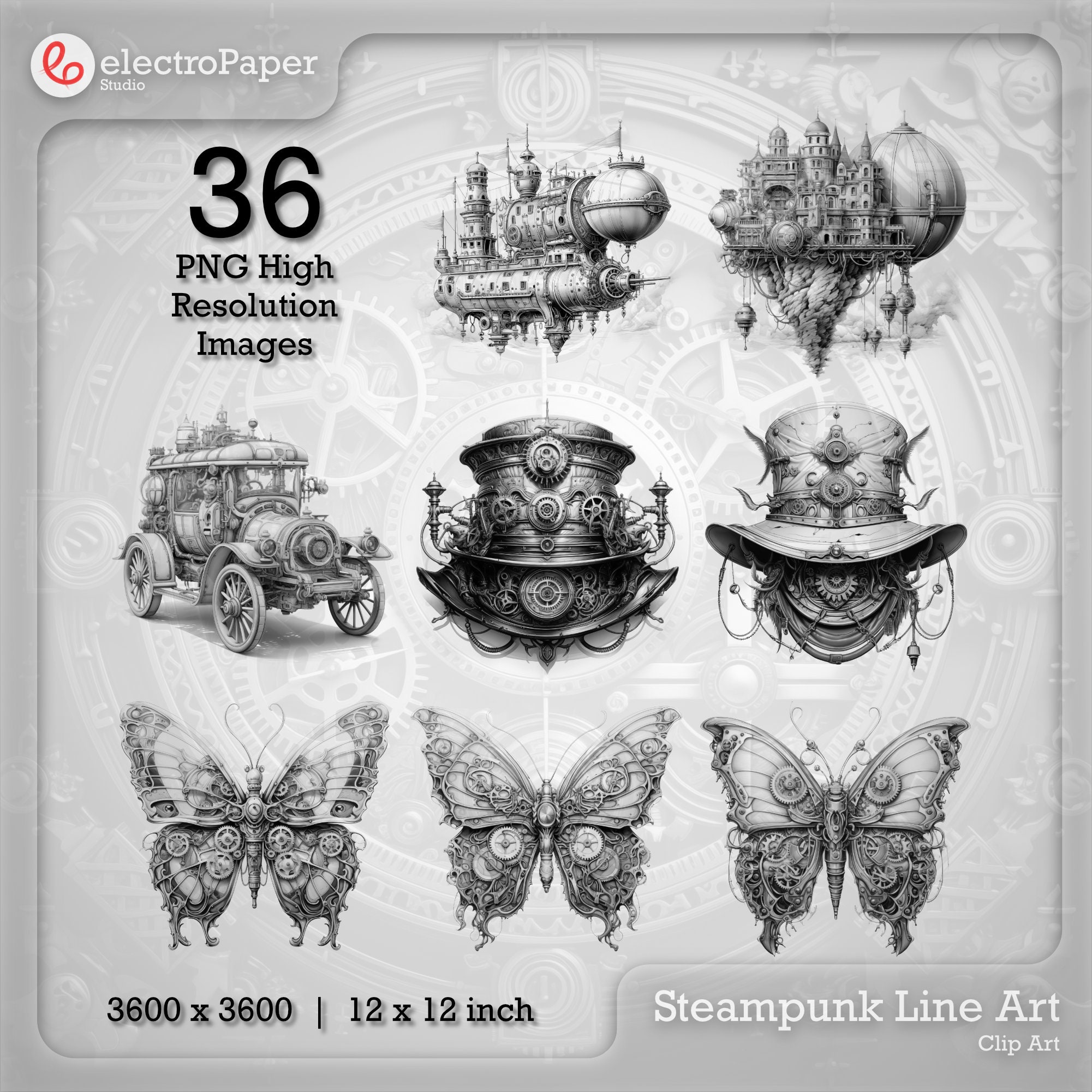 Steampunk Line Art Clipart - Steampunk Graphics, Steampunk Clip Art ...