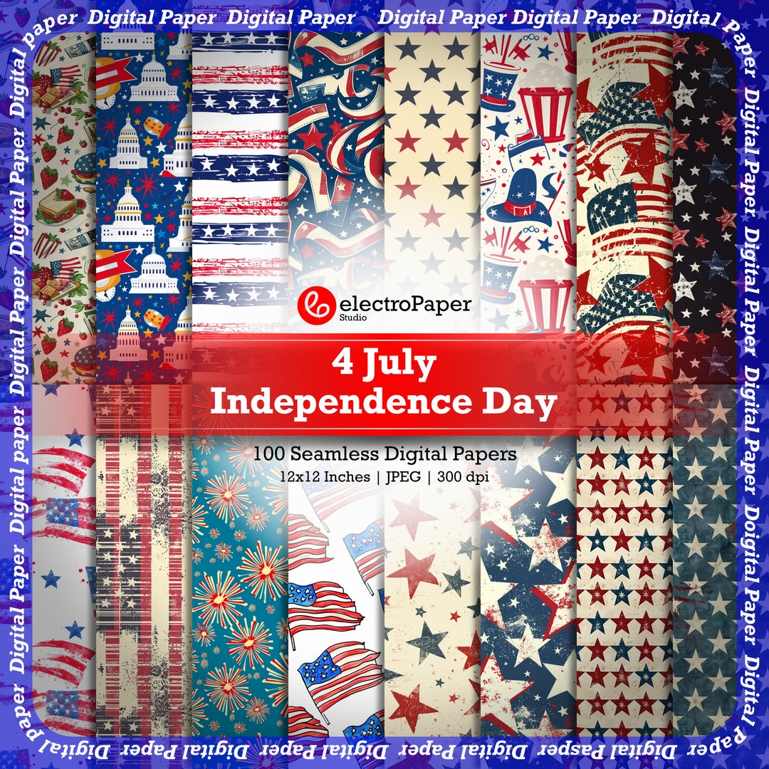 July 4 Independence Day Digital Paper Fourth of July, Patriotic, Red ...