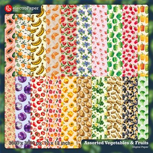 Assorted Vegetables and Fruits Digital Paper - Vegetables Clipart ...