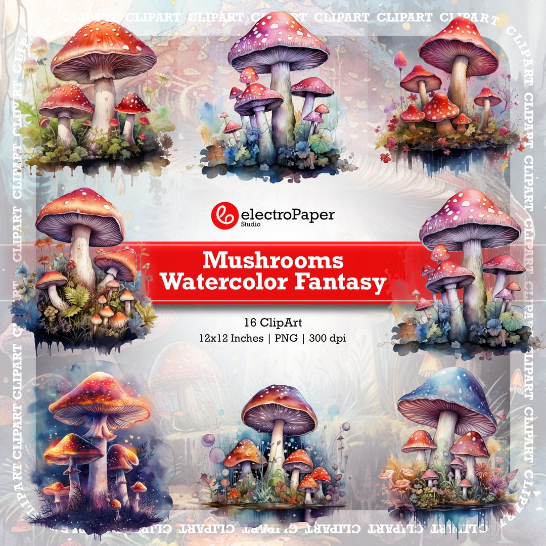 Mushrooms Watercolor Fantasy Clipart Mushrooms Images, Mushrooms ...