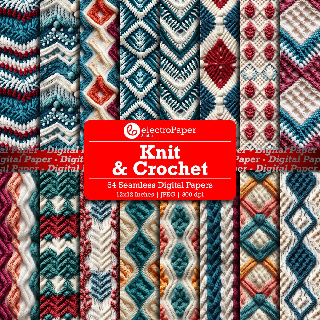 Knit & Crochet Seamless Digital Paper Knitted Texture, Boho, Crochet ...