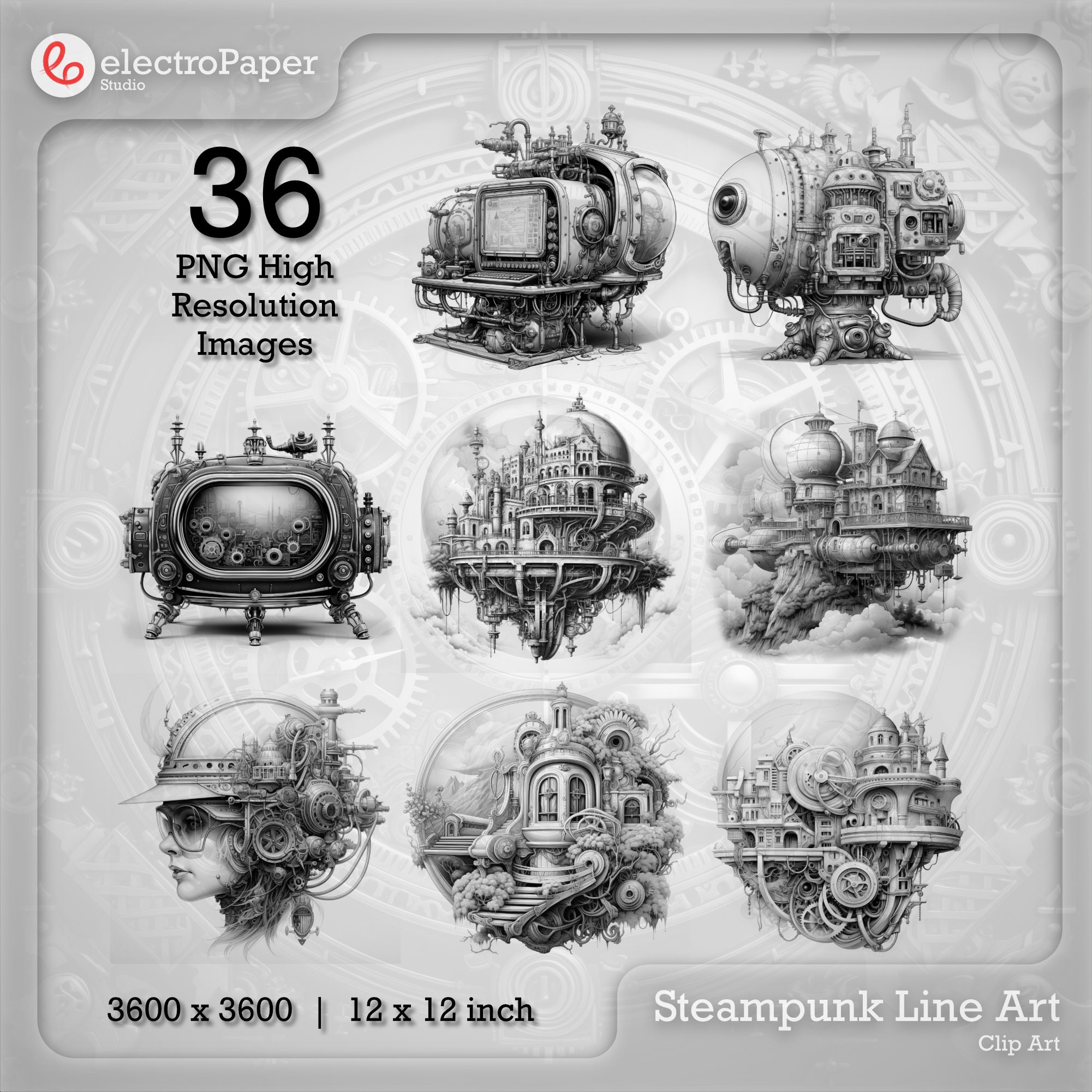 Steampunk Line Art Clipart - Steampunk Graphics, Steampunk Clip Art ...