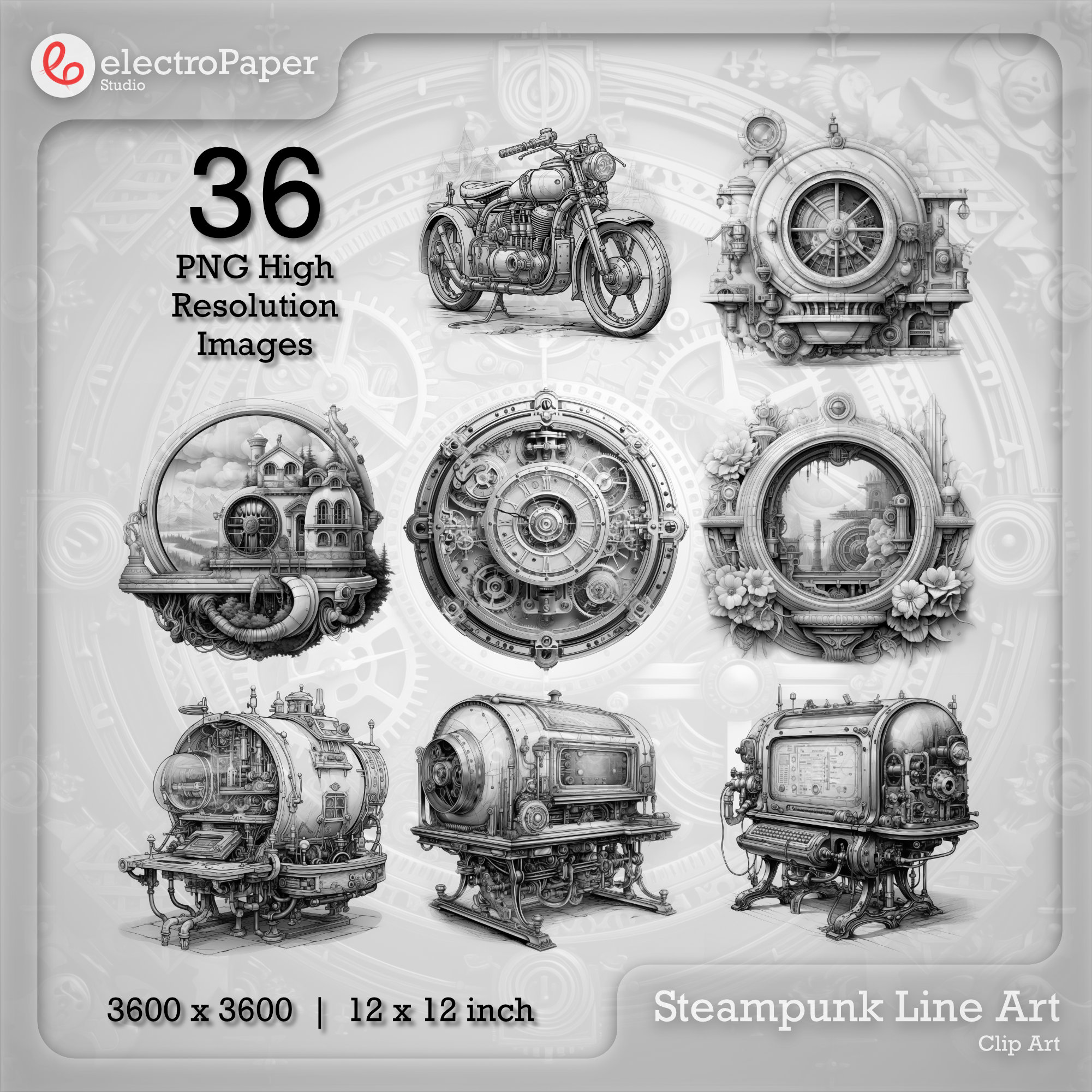 Steampunk Line Art Clipart - Steampunk Graphics, Steampunk Clip Art ...