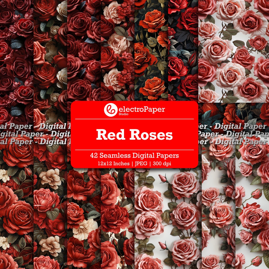 Red Roses Bouquet - Seamless Digital Paper Seamless Red Rose, Valentine ...