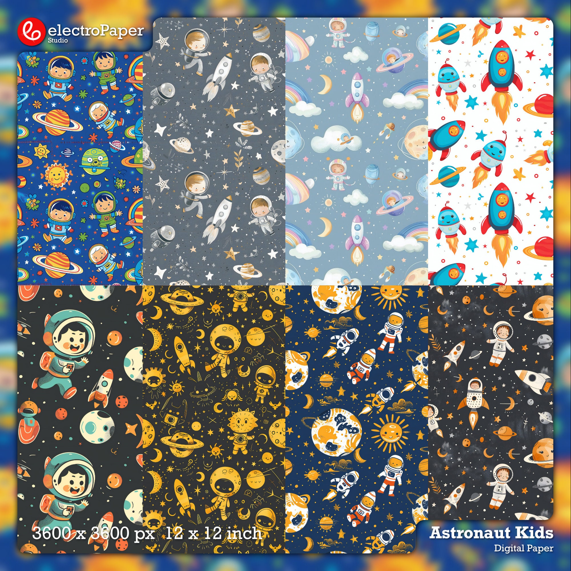 Astronaut Kids - Digital Paper - Space Pattern, Space Nursery Boy ...
