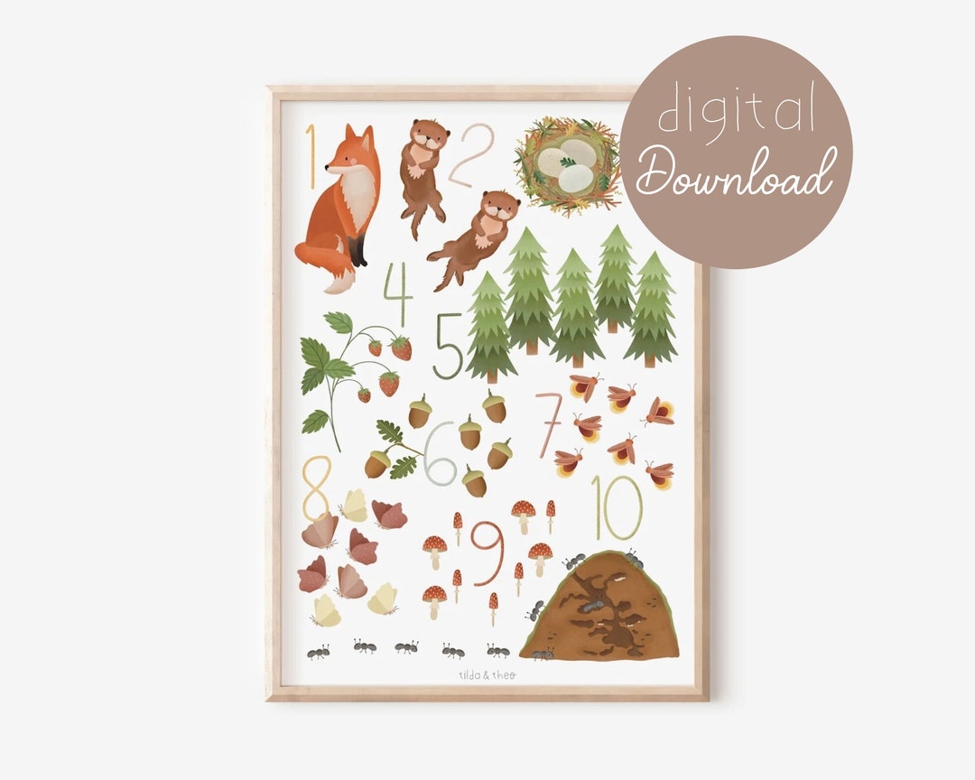 Poster Forest Numbers 1-10 Forest Animals to PRINT Poster Children's ...