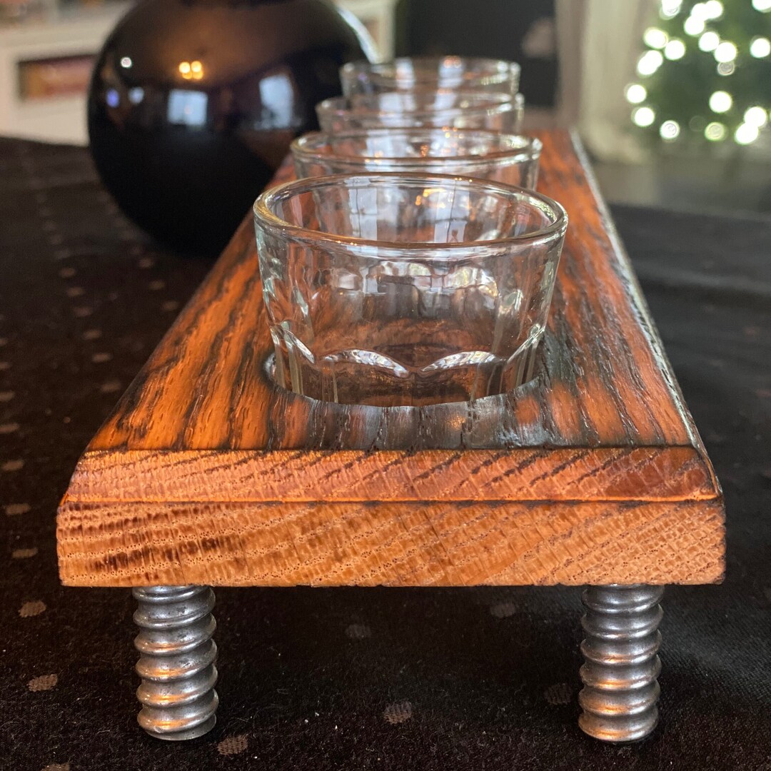 Shot Glass Flight Made of Old Growth Oak and Cold Rolled Steel Legs ...