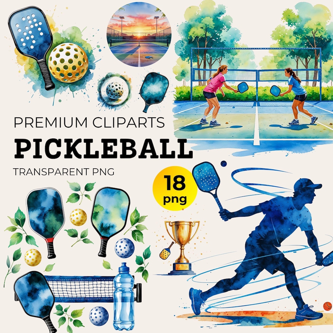 Watercolor Pickleball Clipart: Sports Art PNG Designs (digital Download ...