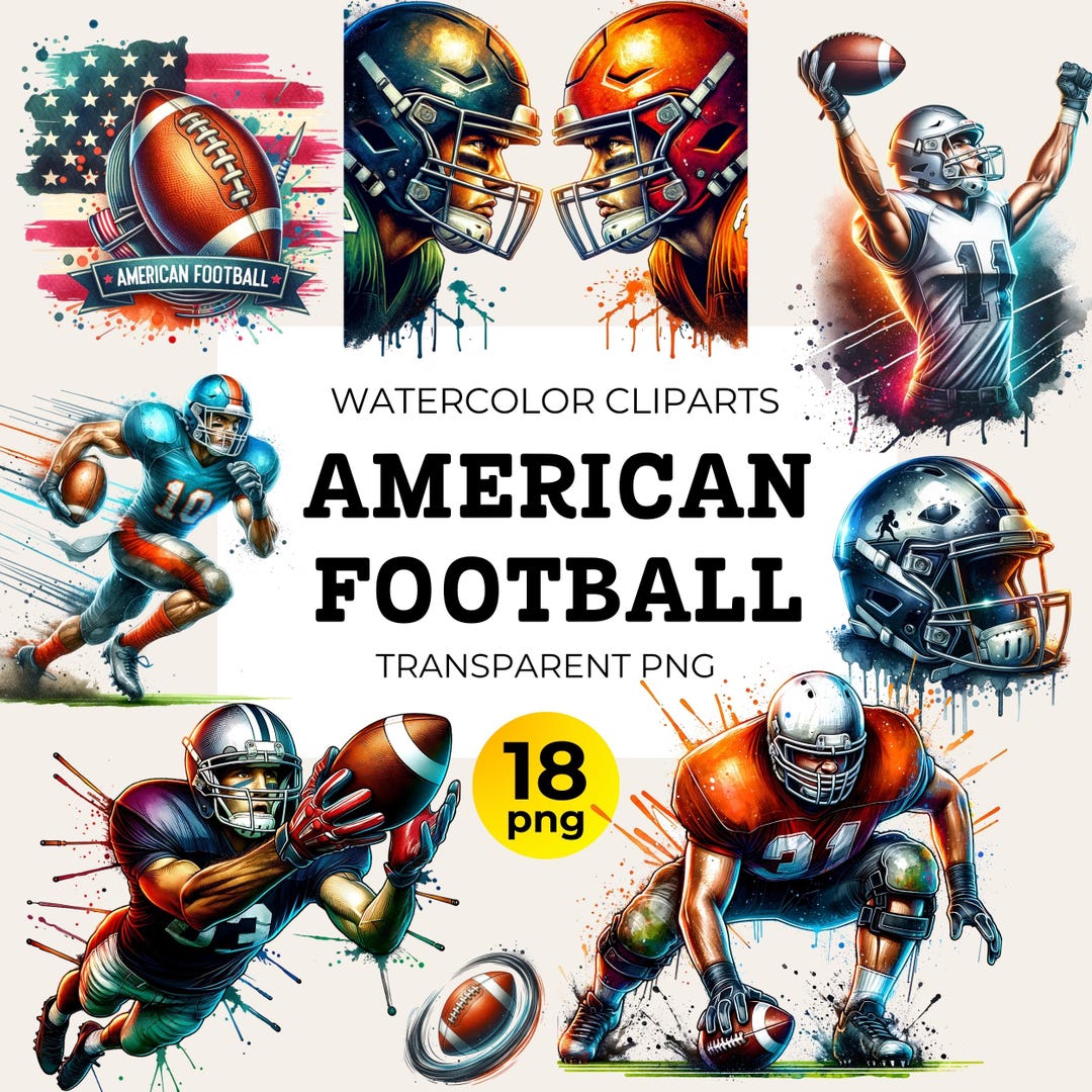 Watercolor American Football Clipart Set: PNG Graphics (digital ...