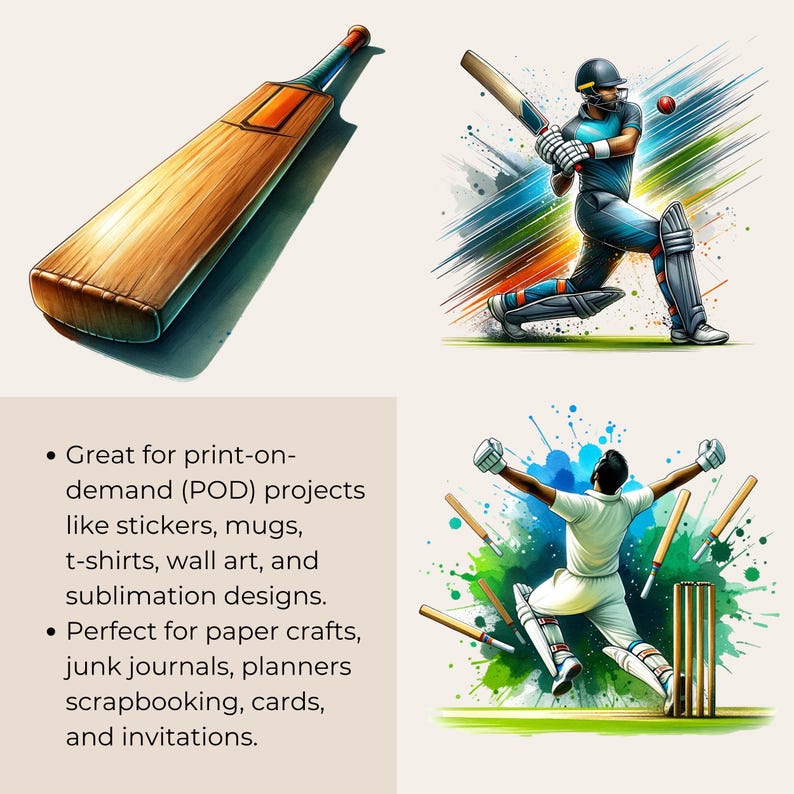 Watercolor Cricket Clipart Set: Sport Lover PNG Graphics (digital ...