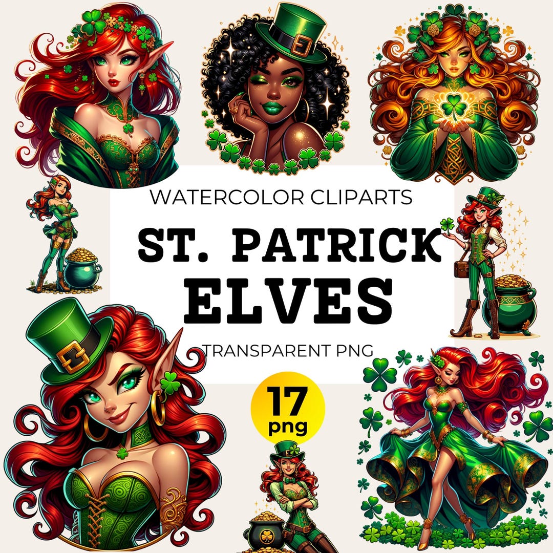 St Patrick Elves Clipart Set for Craft& Sublimation, Spring Elf Girl ...