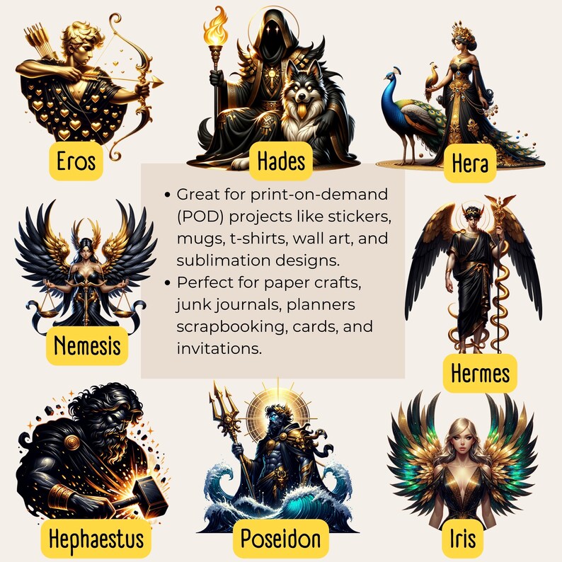 Greek God Goddess Clipart Set, Greek Mythology Graphics, Ancient Greece ...
