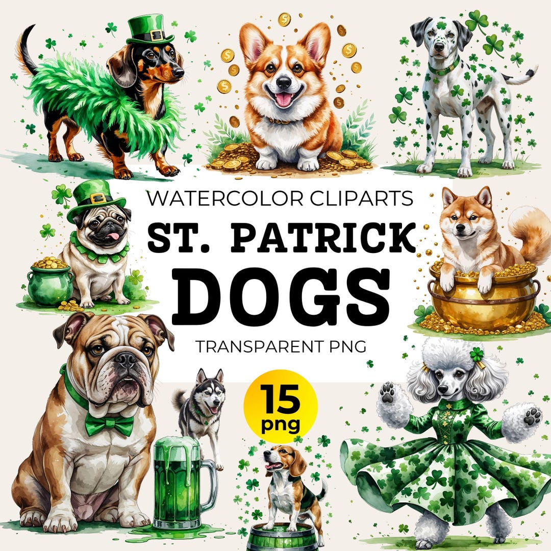 St Patrick Dogs Breed Clipart for Sublimation&craft, Watercolor Dog ...