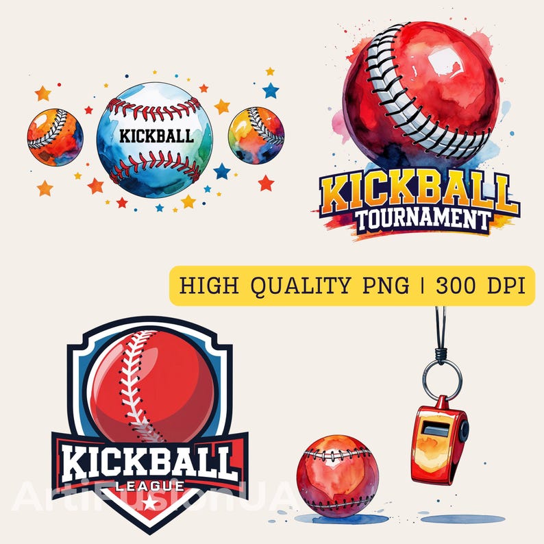 Watercolor Kickball Clipart: Sport Lover PNG Graphics (digital Download ...