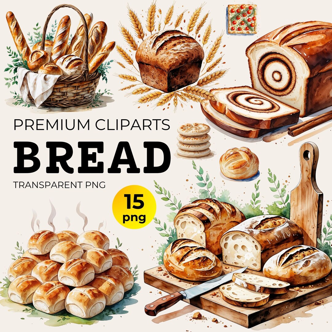 Watercolor Bread Clipart Bundle: Bakery PNG (digital Download) - Etsy