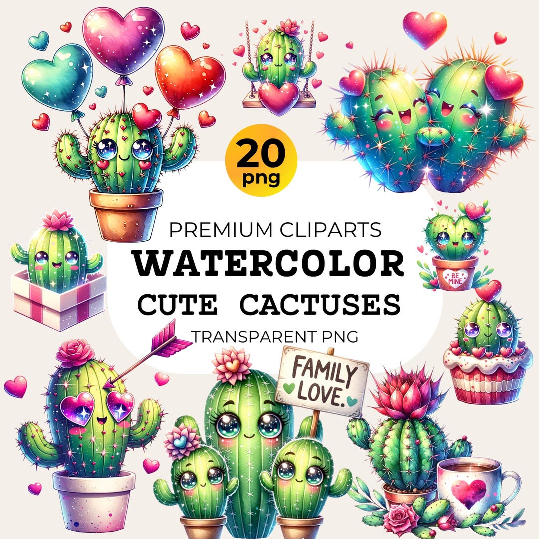 Cute Desert Cactus Clipart, Cacti Graphics in PNG, Commercial Use ...