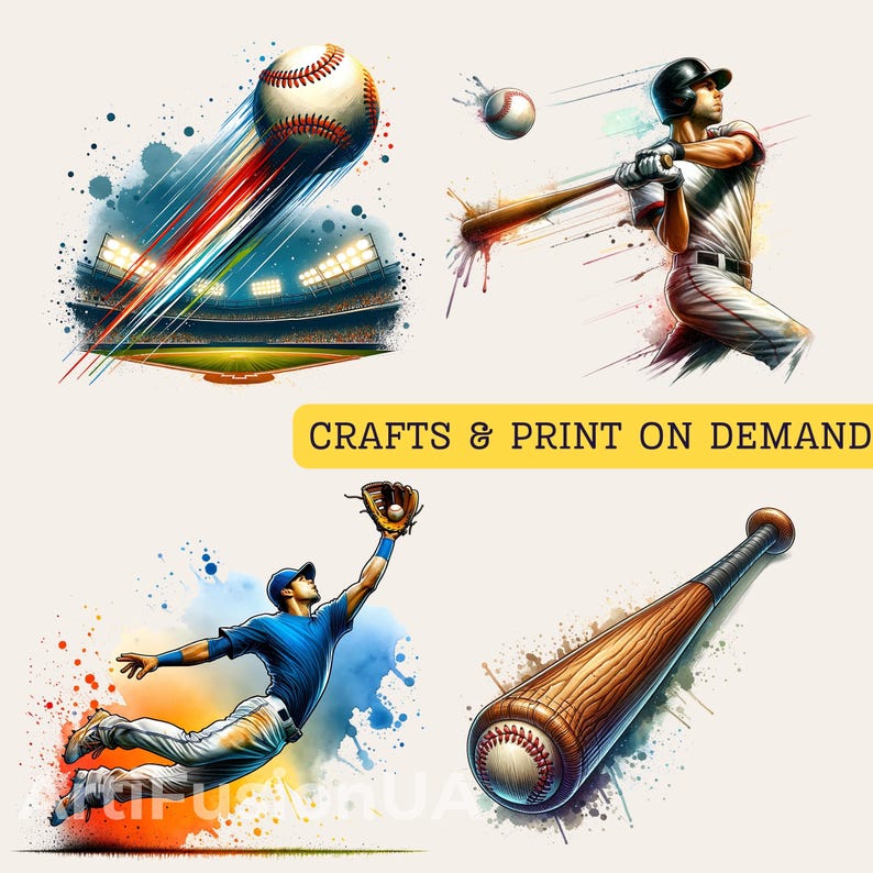Watercolor Baseball Clipart Set: Sports Illustrations (PNG Digital ...