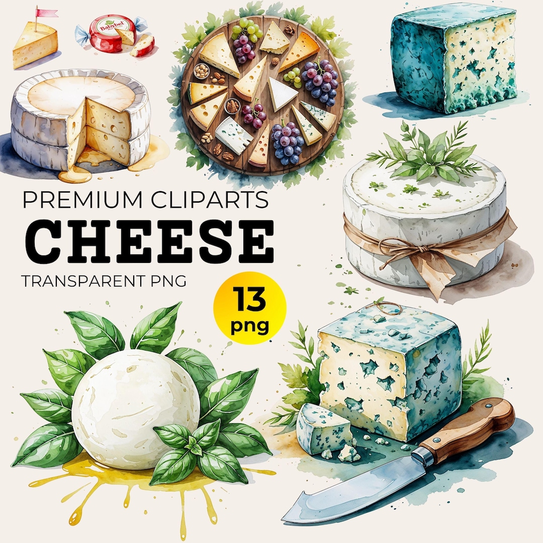 Cheese Clipart Bundle, Watercolor Cheese PNG for Cottagecore DIY Crafts ...